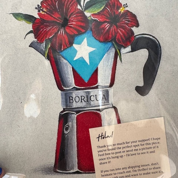 Boricua Greca Coffee Pot Art Print | Puerto Rico Cafetera Wall Decor ...