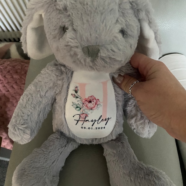 Personalised Bunny Rabbit, New Baby Gift, Personalised Plush Soft Toy ...