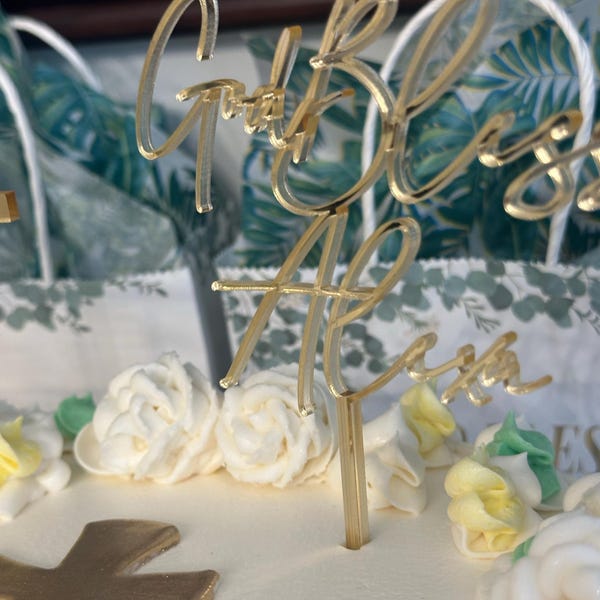 God Bless Gold Mirror Cake Topper Baptism Mi Bautizo Christening Charm ...