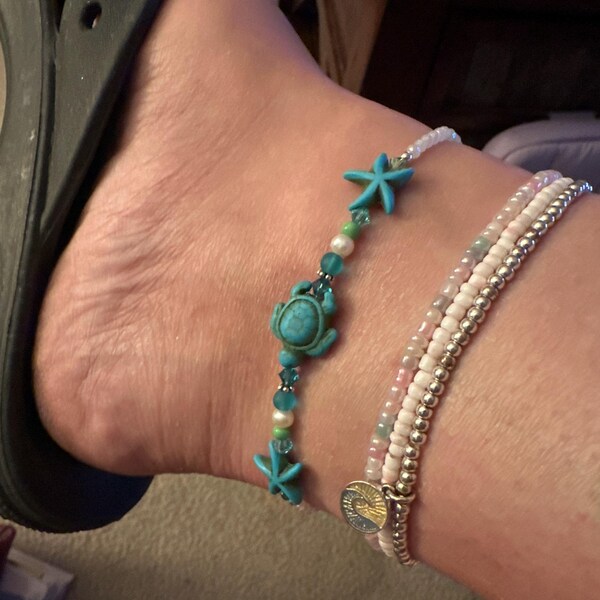 Sea Turtle Anklet Sea Turtle Ankle Bracelet Beachy Anklet Rose Gold ...