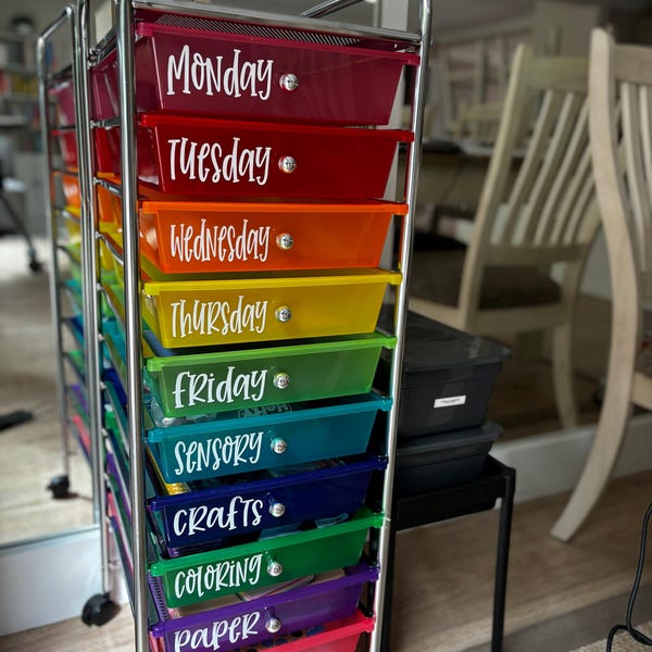 Classroom Labels, Rolling Cart Labels, Rainbow Cart Labels, Rolling ...