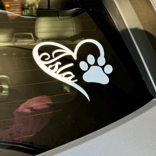 Paw Print Car Decal With Name, Heart Dog Lover Vinyl Decal for Car ...