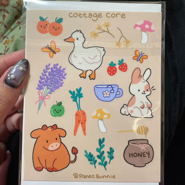 Summer Cute Cottagecore Sticker Sheet - Duck, Bunny, Cow, Flowers ...