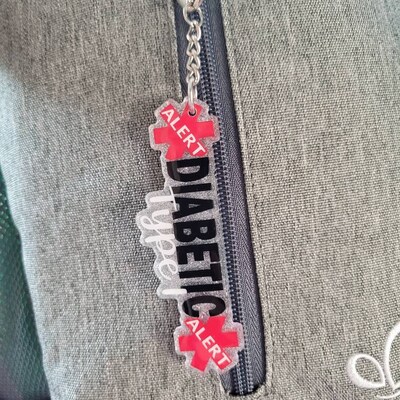 Diabetic Alert Tag Type 1 2 One or Two Diabetes Silver Glitter Red ...