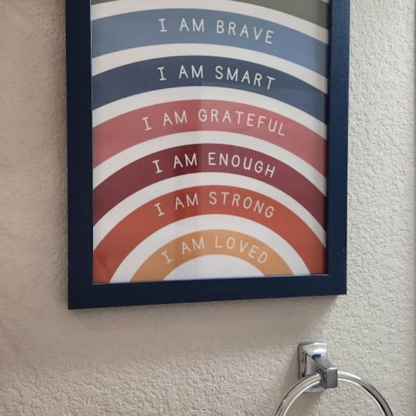 Rainbow Affirmations Wall Art, Affirmations for Kids, I Am Kind Loved ...