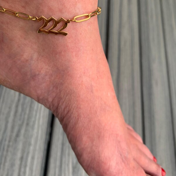 Angel Number Anklet by Babeina, 111 222 333 444 555 777 999 888 Anklet ...