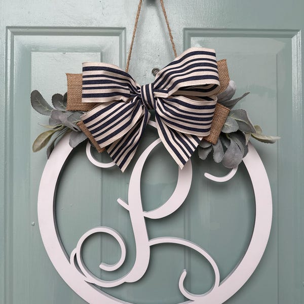 Last Name Door Sign Initial Door Wreath Personalized Front Door Family ...