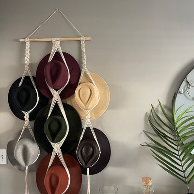 Macrame Hat Display, Minimal Hat Hanger, Cap Storage, Macramé Wall Art ...
