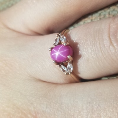 Fine Pink Star Sapphire Ring in 925 Sterling Silver Pink Lindy Star ...