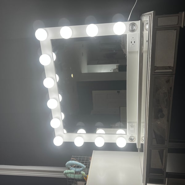 Silver Glitter Vanity Mirror With Lights 32 X 28 Made in the USA - Etsy