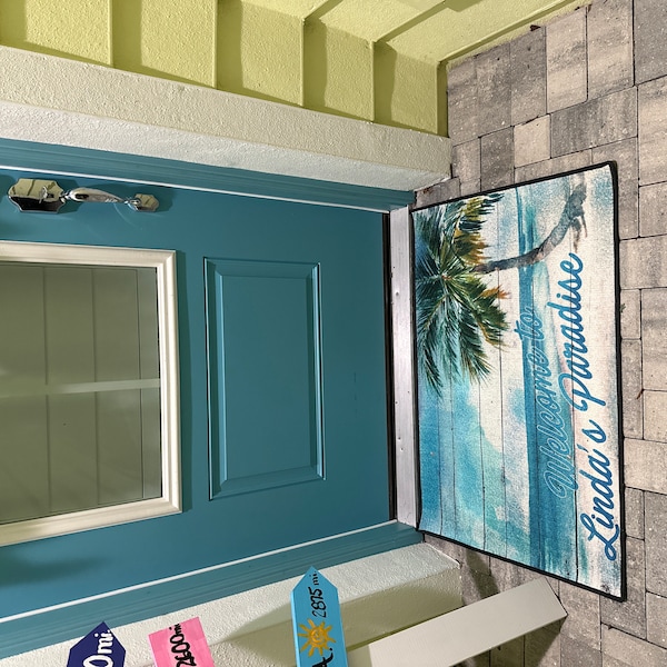 Tropical Beach Welcome Door Mat, Ocean Themed Front Doormat, Palm Trees ...