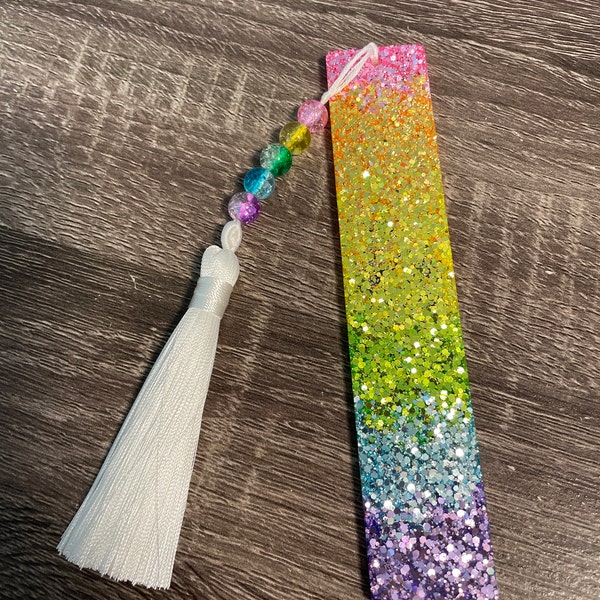 Pastel Rainbow Glitter Gradient Bookmark With Bead Tassel | Colorful ...