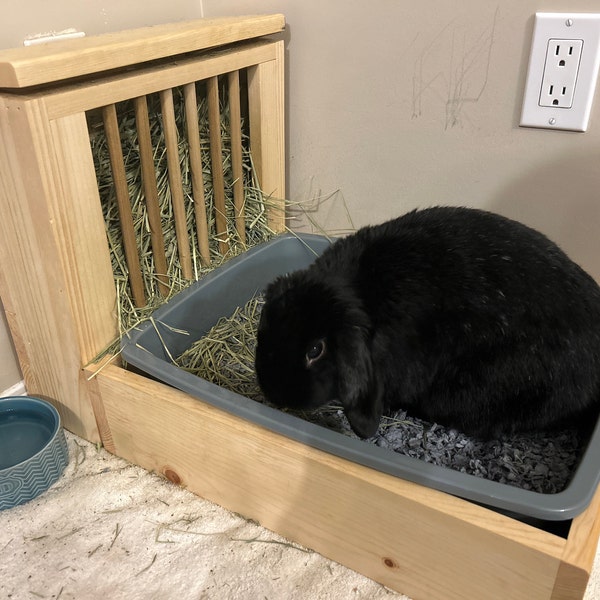 Rabbit Hay Feeder, Dowel Hay Rack, Bunny Hay Feeder With Litter Box ...