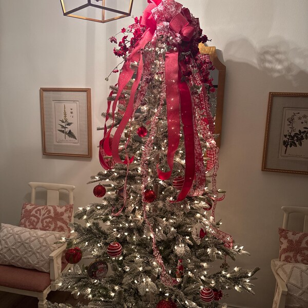 Red Chinoiserie Christmas Tree Topper, Velvet Cherry Blossom, Toile ...