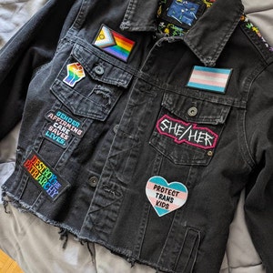 Punk Pronoun Patches Embroidered Iron on Contour Spikey Cut Out LGBTQ ...