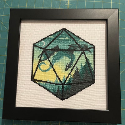 10 Dnd Dice Cross Stitch, D20 Dice Silhouette Embroidery, Flying Dragon ...
