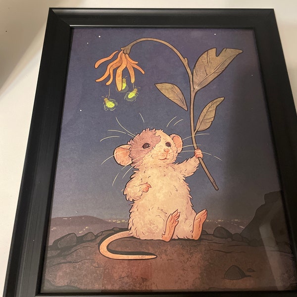 Nighttime Baby Rat- Whimsical Art Print - Etsy