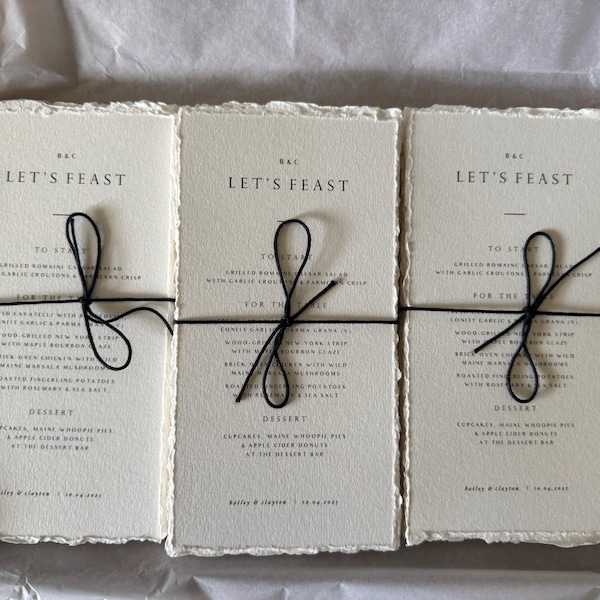 Bespoke Wedding Menu | Luxury Deckled Edge Handtorn Paper Menu | Rustic ...