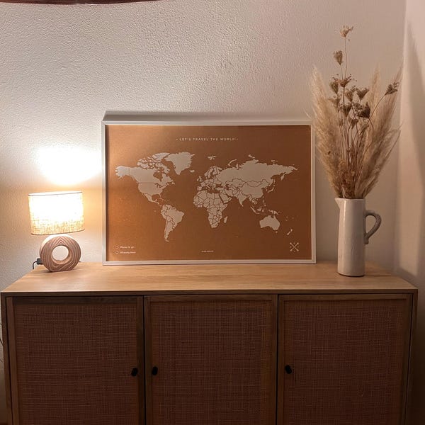 Cork World Map - Woody Map Natural World White - Etsy UK