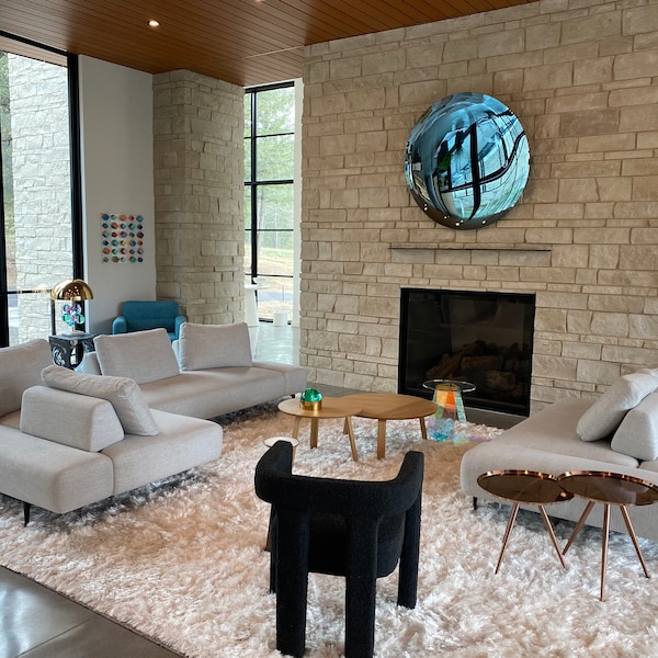 Contemporary Concave Mirror, Inspired by Space Age Decor, Blue Mirror ...