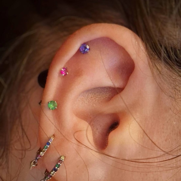Colourful Gold Earring Stack Set Gold Link Hoop Ear Stack Set Triple ...