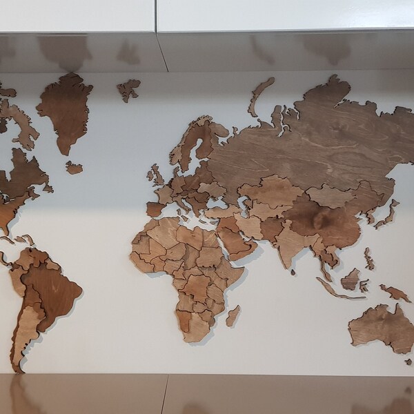 Walnut Wood Map Wooden Wall Map 3 D Wood Wall Map Travel World Map ...
