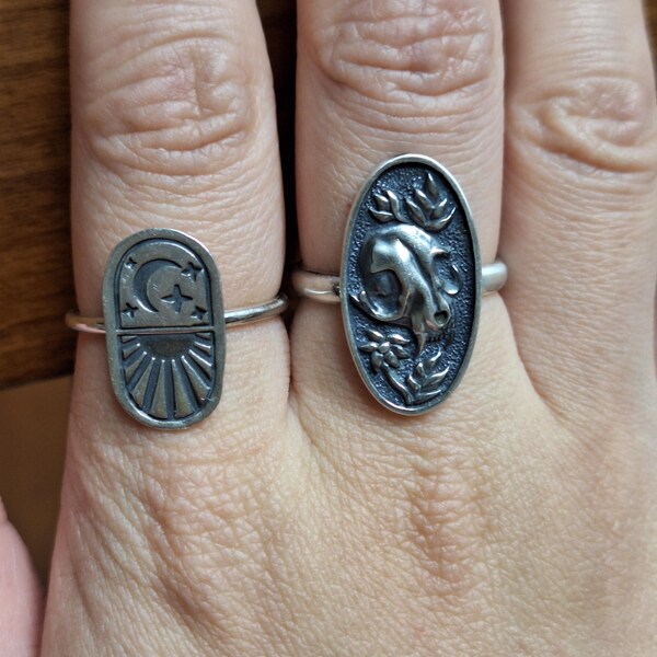 Sterling Silver Luna Moth Ring Moon Ring Morning Glory Ring Moonflower ...