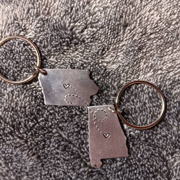 Choose Your State or Country Custom Long Distance Keychain Set - Etsy