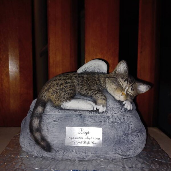 Ceramic Engraved Painted Siamese Cat Cremation Urn With Plastic Name ...