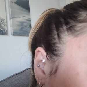 Tiny CZ Flower Huggie Hoop, 6mm Hoop, Tragus Hoop, Rook Hoop, Forward ...