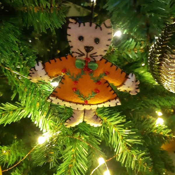 6" Kitty Cat in Red Dress Christmas Wool Felt Ornament - Etsy