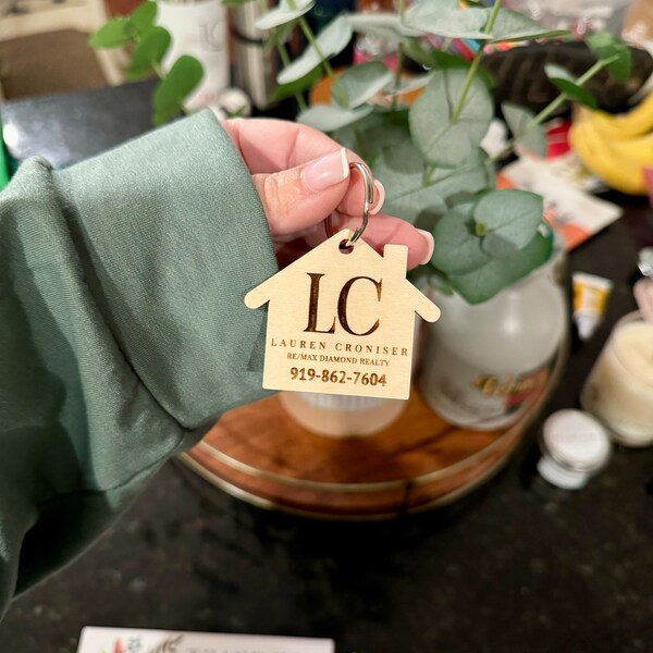 Custom Realtor Keychain: Personalized Wood House or Key Bag Tag for ...