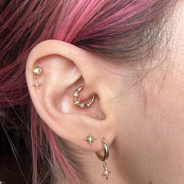 Dangle Multi-color Gemstone Chain Wrap Earring • Solid 14K Gold Rainbow ...