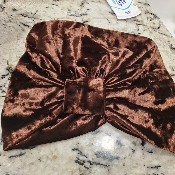 Turban Hat in Chocolate Brown Crushed Velvet - Fashion Hair Wrap - Lots ...