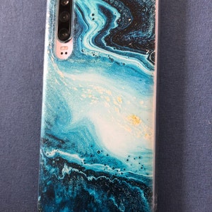 Blue Marble Phone Case With Gold Cover Fit for iPhone 15 Pro Max, 14 ...