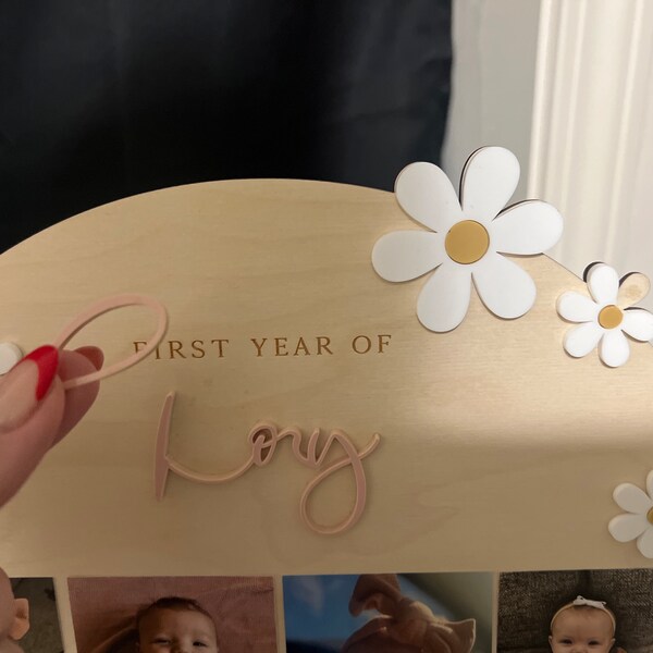 Arched My First Year Photo Sign | Daisy Boho One Year Wooden Monthly ...