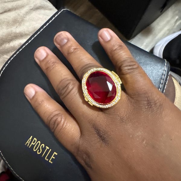 Ruby Red Cubic Zirconia 14k Gold Plated Bishop Cross and Midre Ring ...