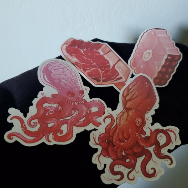 Horror Sea Creature Stickers: Jellyflesh, Heart Squid, Brain Octopus ...