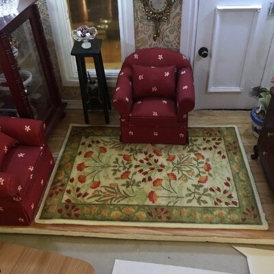 Miniature Dollhouse Velvet Rug 1:12 Scale Green Arts Crafts Mission ...