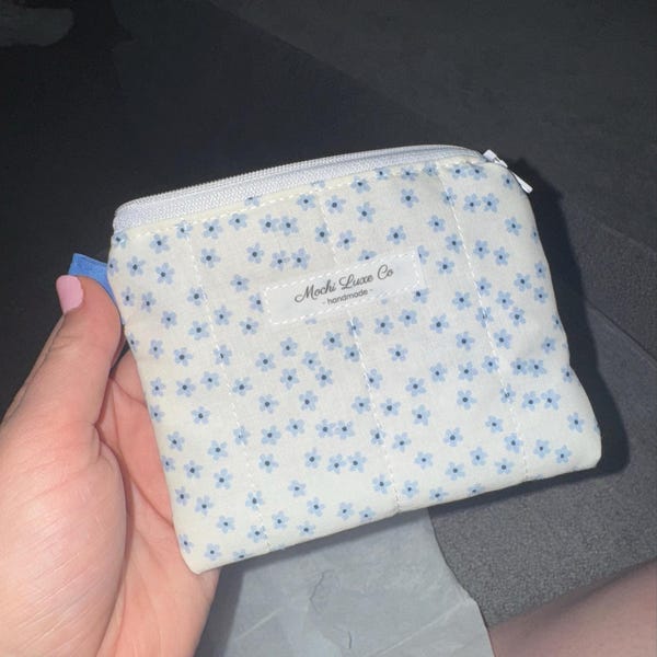 Mini Wallet W/ Pocket, Cute Quilted Aesthetic Zipper Pouch, Floral ...