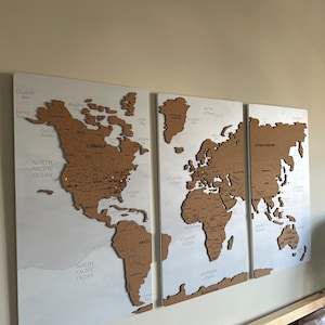 World Map Push Pin, World Map Wall Art, Wooden Travel Map, Cork Board ...