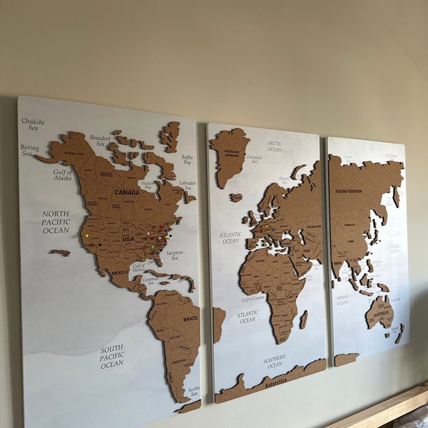 World Map Push Pin, World Map Wall Art, Wooden Travel Map, Cork Board ...