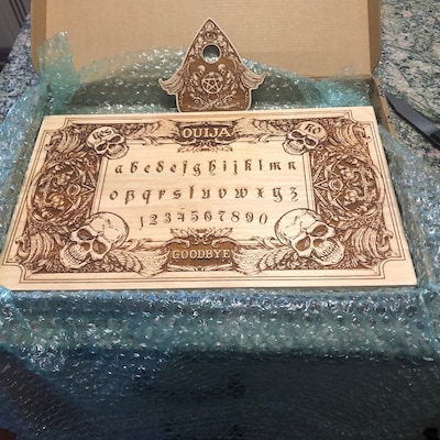 Ouija Board With Demons and Skulls Wooden Engraving, Wood Gothic Skull ...