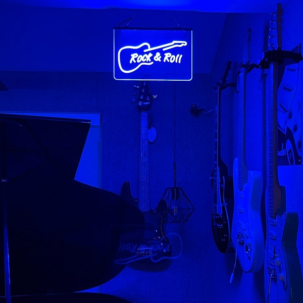 Rock 'N Roll LED Neon Light Sign | Hanging Wall USB Music Guitar Room ...