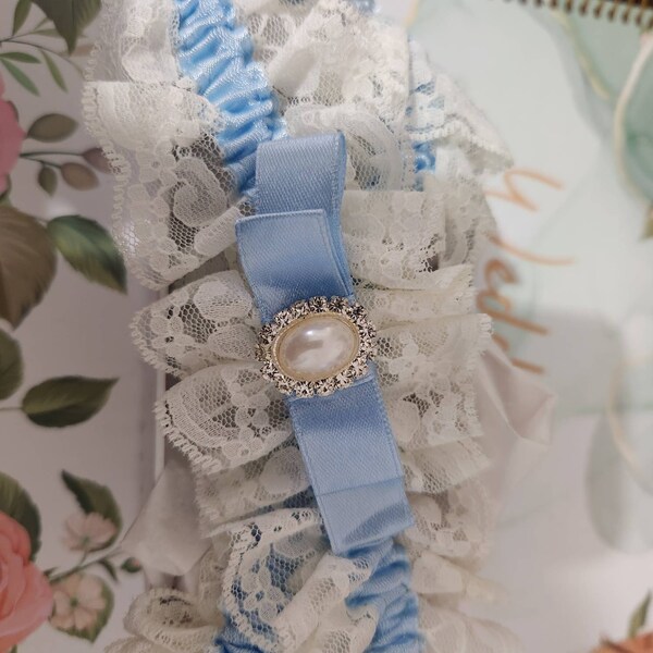 Bride's Wedding Garter Satin Bows blue Garter Diamante Buckle ...