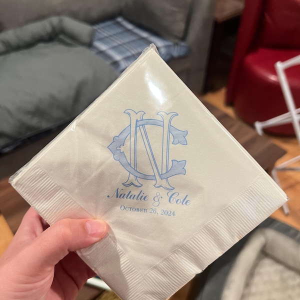 Wedding Logo Napkins, Interlocking Monogram Custom Cocktail Napkins ...