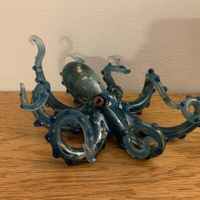 Blue Blown Glass Octopus Sculpture - Etsy