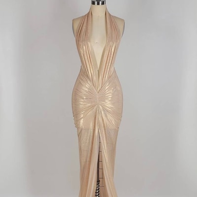 Pre-order Custom Black Sheer Mesh Backless Deep V Long Sleeves Toga ...