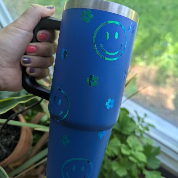 Smiley Face Decal for Stanley Cup | Holographic Vinyl Sticker Set in ...