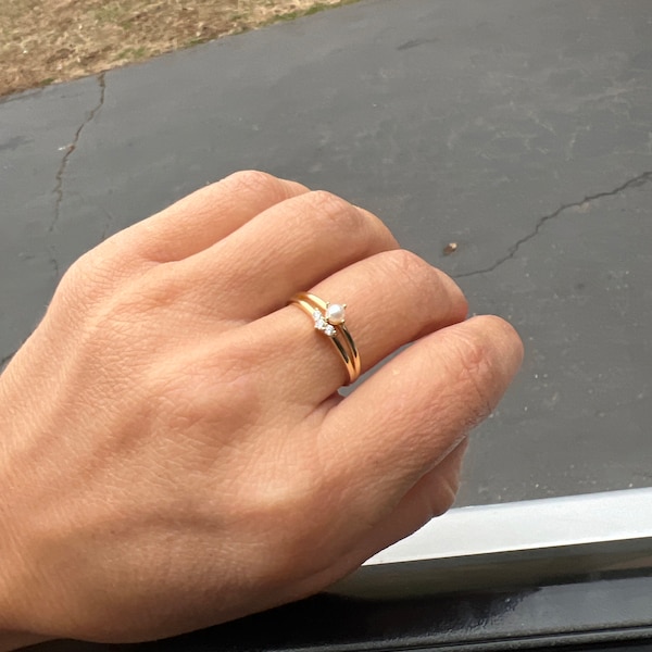 Pearl Ring Set Dainty Pearl Ring Gold Pearl Ring Stacking Ring Simple ...